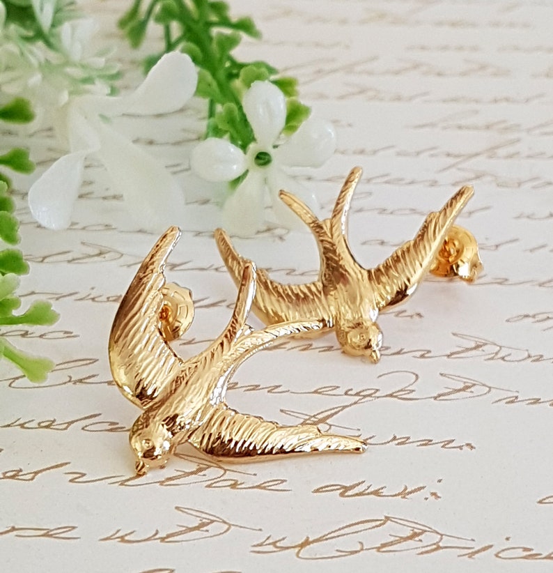 Gold Swallow Stud Earrings Gift for Women Gold Stud | Etsy