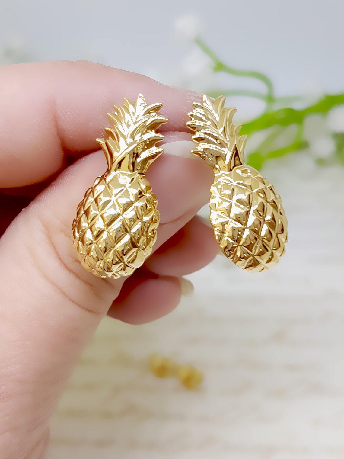 Pineapple Stud Earrings, Pineapple Earrings, Gold Pineapple Earrings, Gold Summer Earrings ...