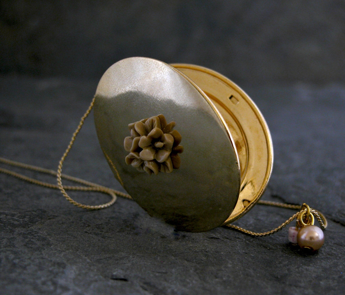 Gold Locket Necklace Two Photo Locket Statement Jewelry | Etsy