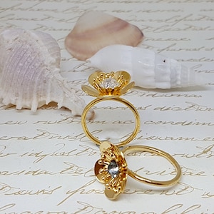 Gold Flower Ring, Gold Rhinestones Ring, Gold Nature Rings, Natural ...