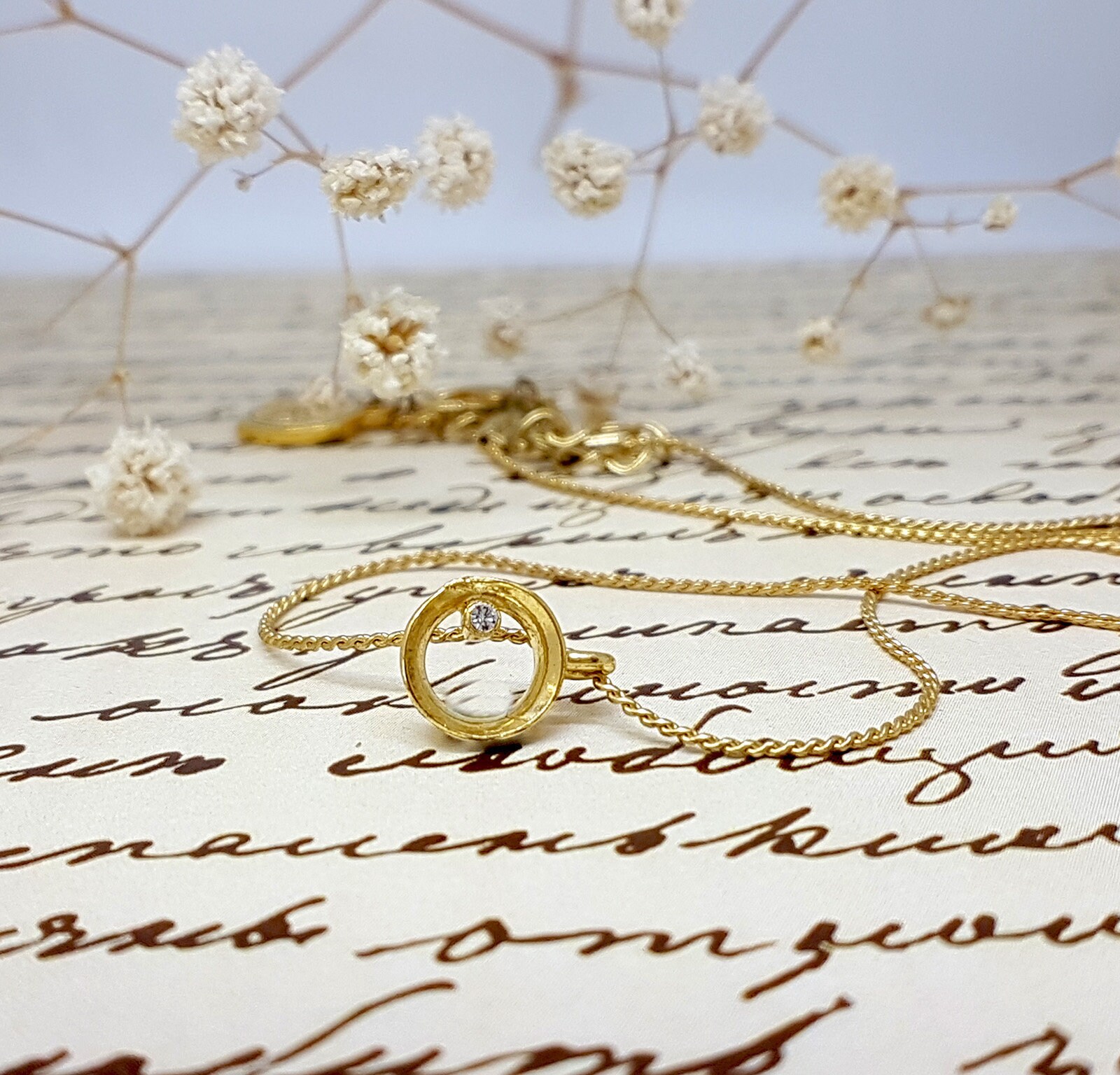 Delicate Gold Charm Necklace, Gold Circle Necklace, Tiny Round ...