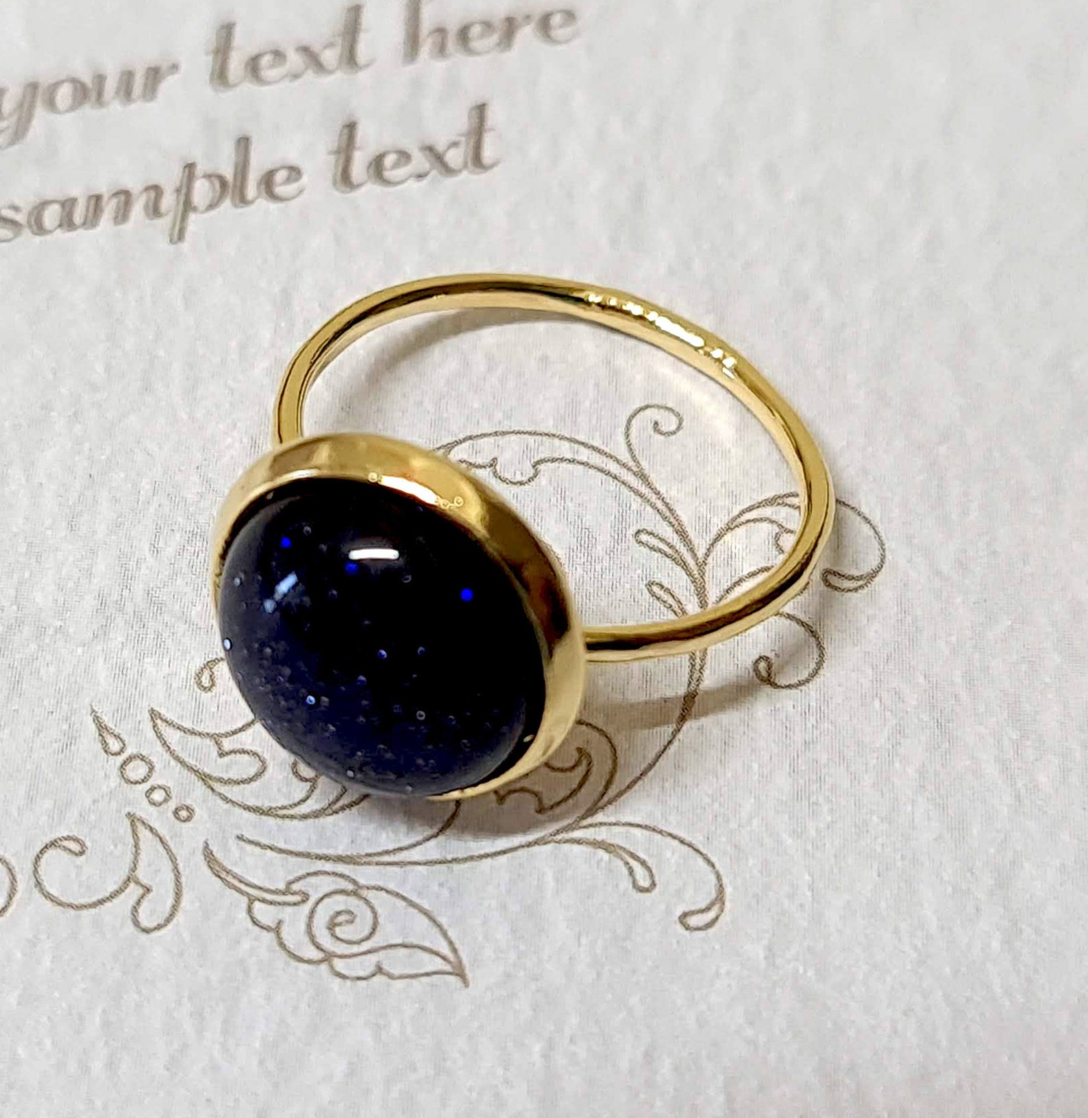 Blue Goldstone Ring Gemstone Gold Ring large ring Statement | Etsy