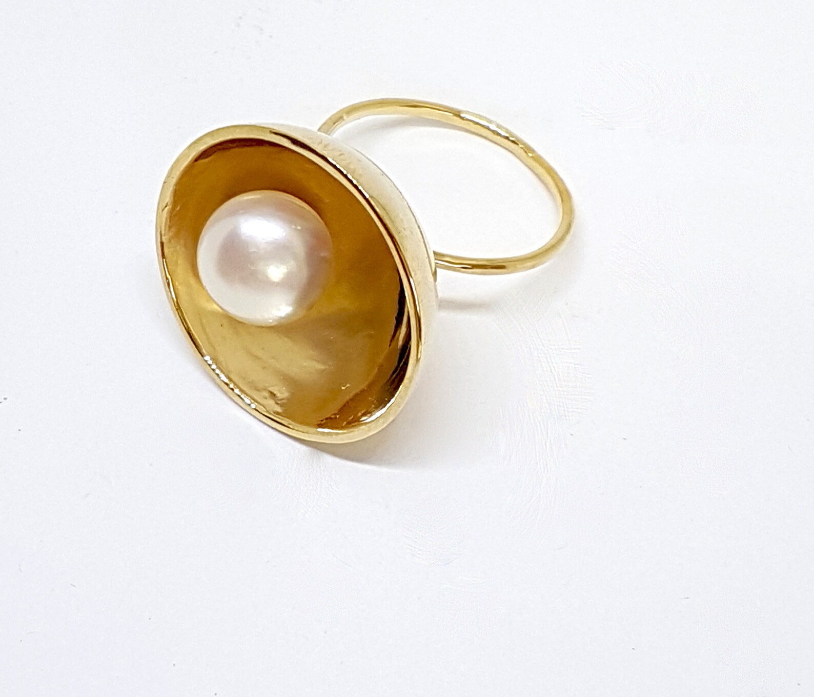 Women Gift Gold Statement Ring Gold Pearl Ring Pearl | Etsy