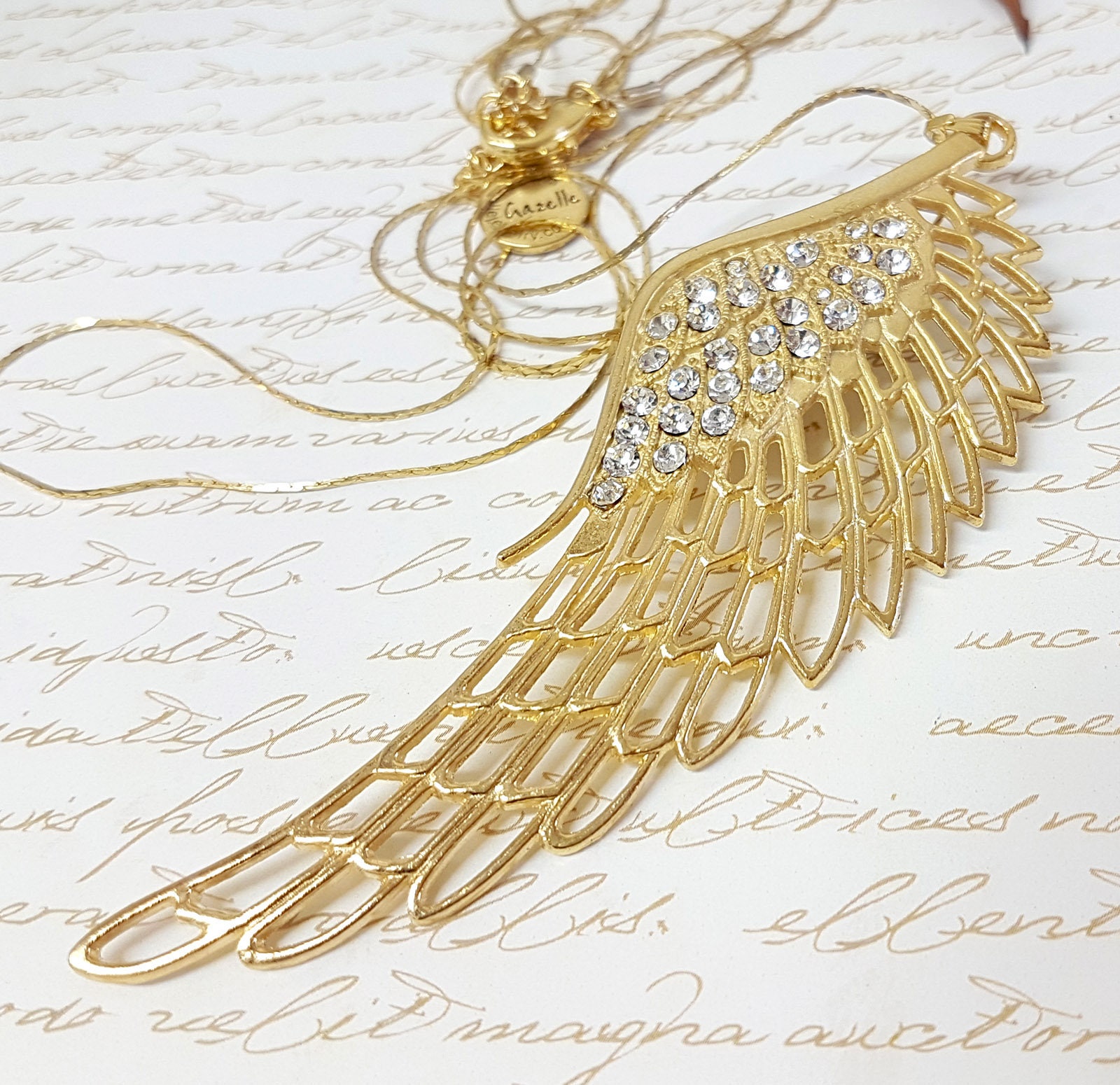 Gold Angel Wing Necklace Angel Wing jewelry Long Necklace | Etsy
