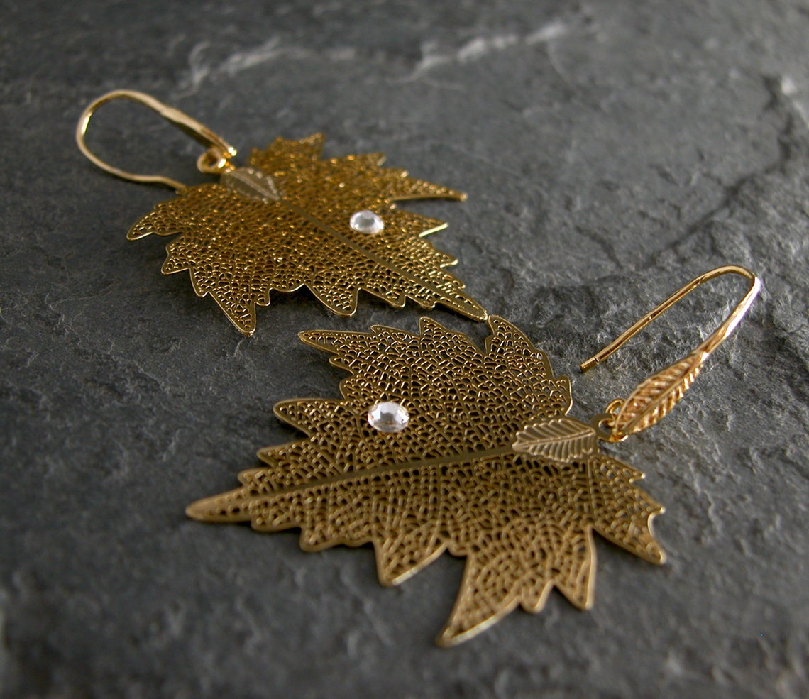 Gold Maple Leaf Jewelry Set Maple Leaf Earrings Maple Leaf | Etsy
