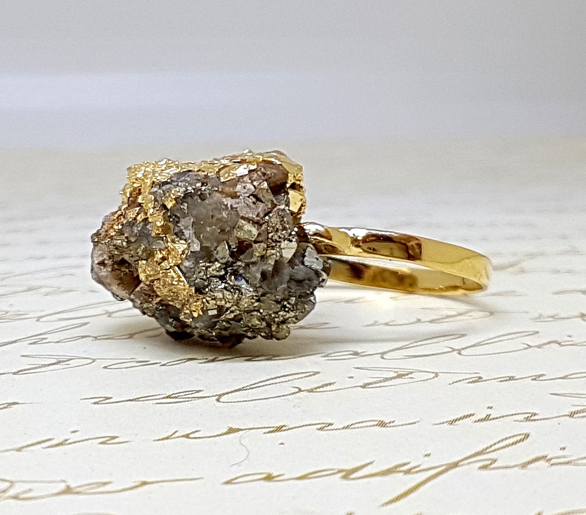 Pyrite Gold Ring Raw Pyrite Ring Raw Crystal Ring Fools | Etsy