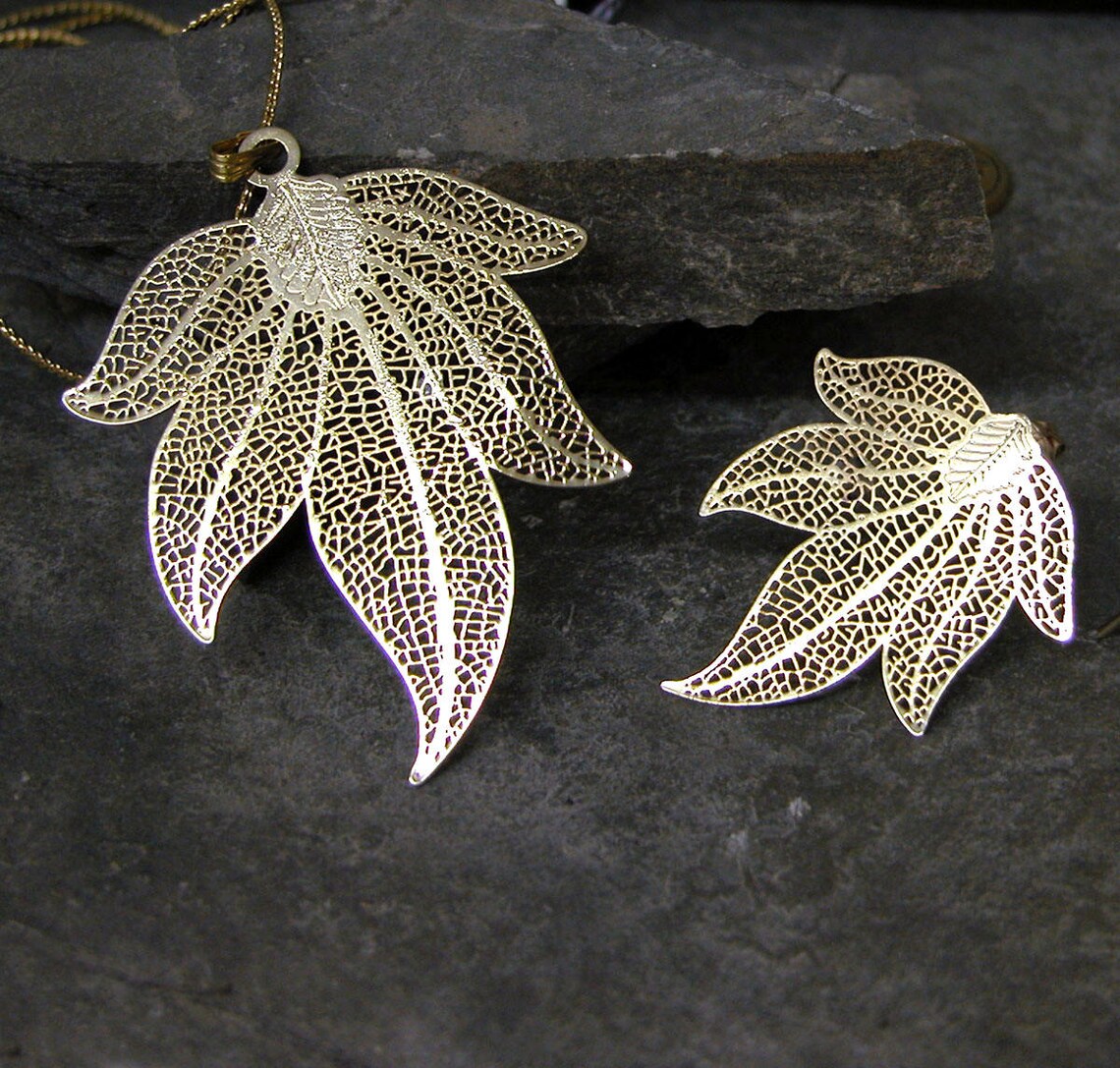 Wedding Jewelry Women's Gift Leaf Jewelry Set Gold Leaf | Etsy