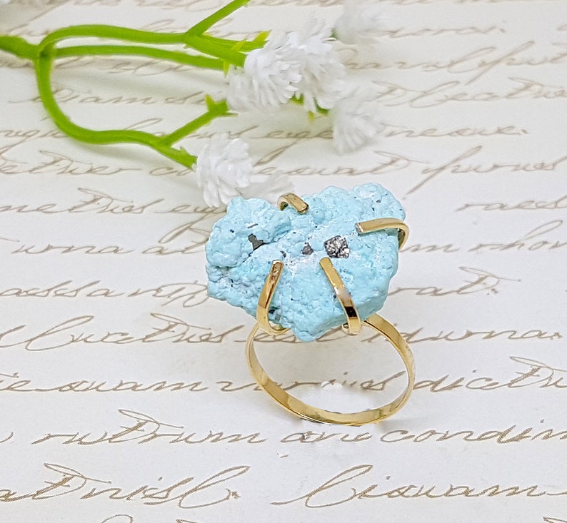 December Birthstone Raw Turquoise Gemstone Gold Statement Ring | Etsy
