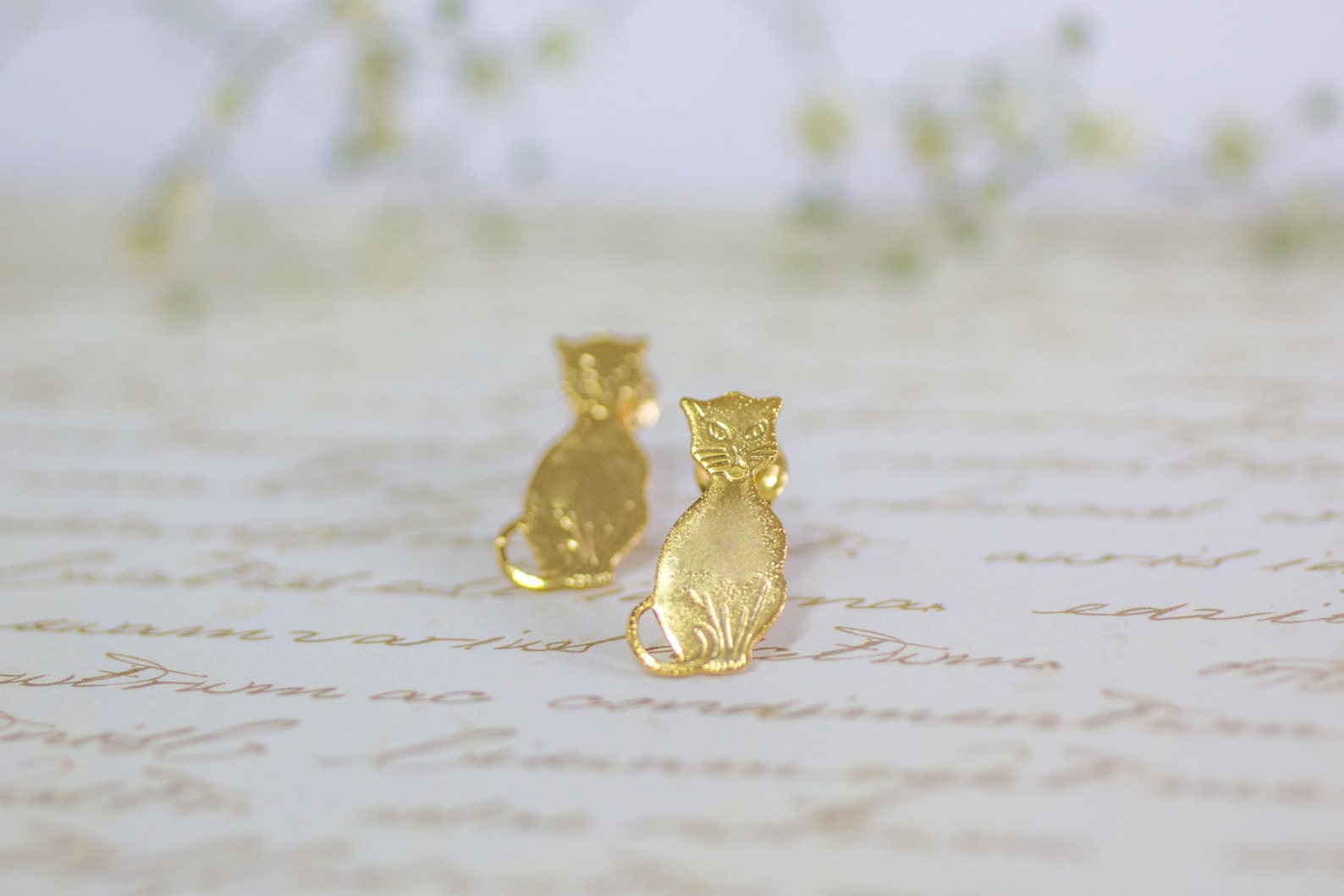 Studs Gold Cat Earrings Cute Cat Earrings halloween - Etsy