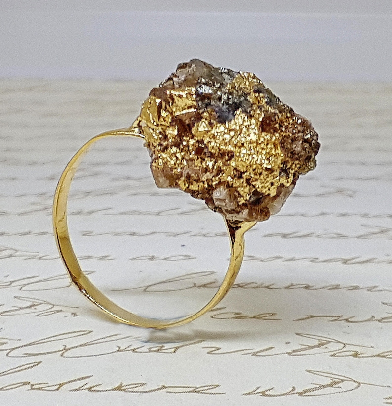 Pyrite Gold Ring Raw Pyrite Ring Raw Crystal Ring Fools - Etsy