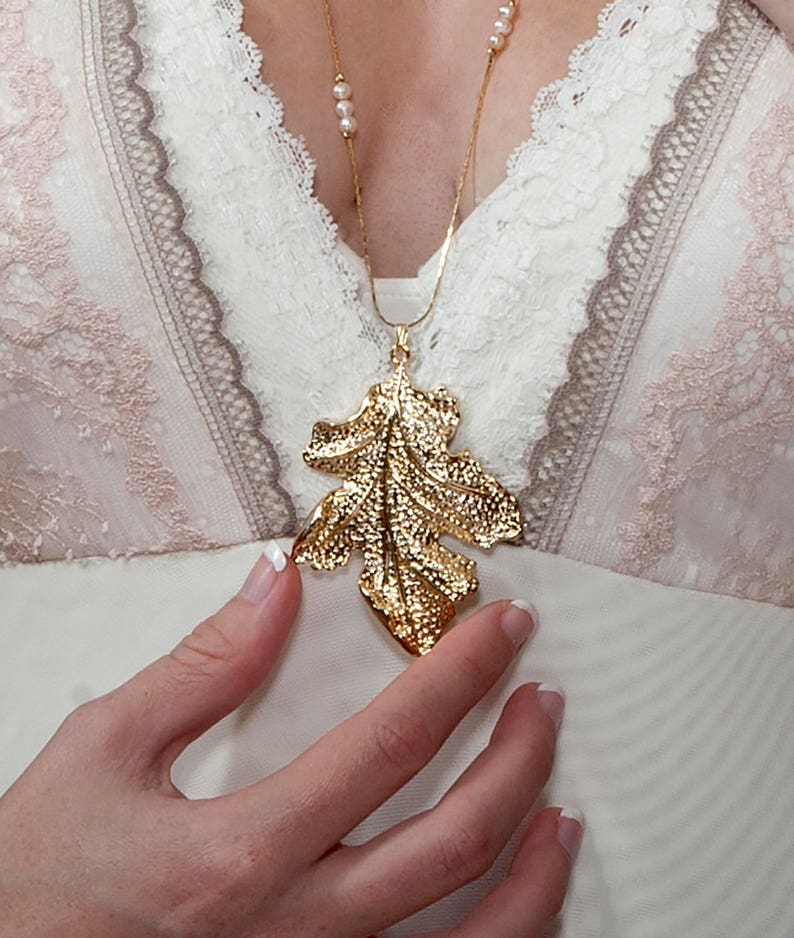 Long Gold Leaf Pearls Statement Necklace | Etsy