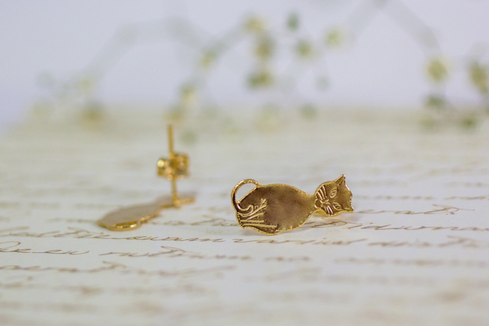 Studs Gold Cat Earrings Cute Cat Earrings halloween - Etsy