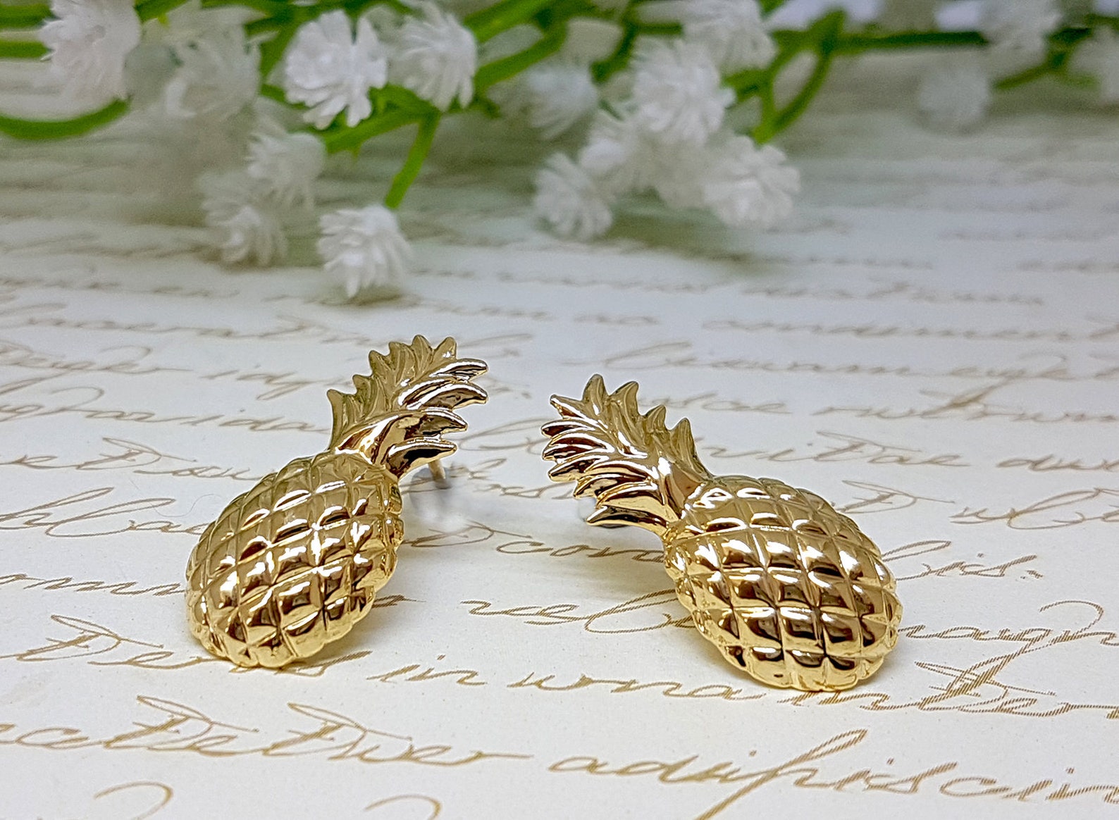 Pineapple Stud Earrings, Pineapple Earrings, Gold Pineapple Earrings, Gold Summer Earrings ...