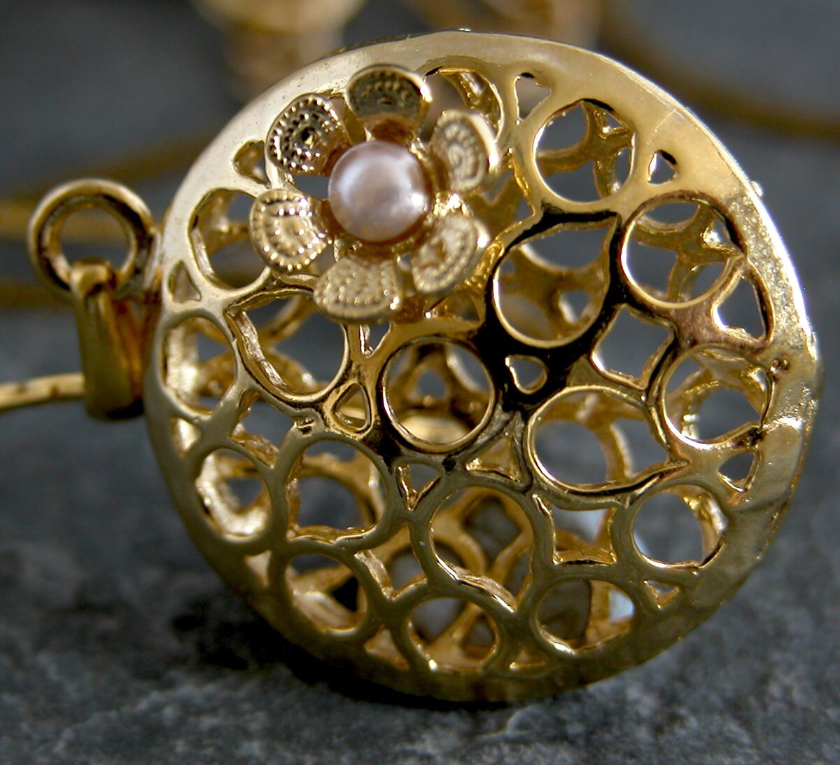 Unique Necklace Gold Round Pendant With Filigree Flower and | Etsy