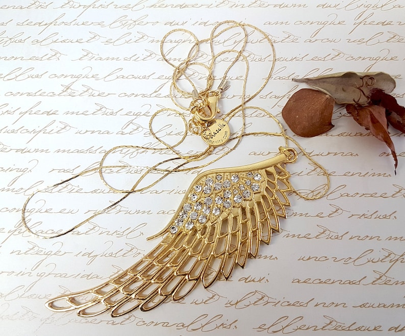 Gold Angel Wing Necklace Angel Wing jewelry Long Necklace | Etsy