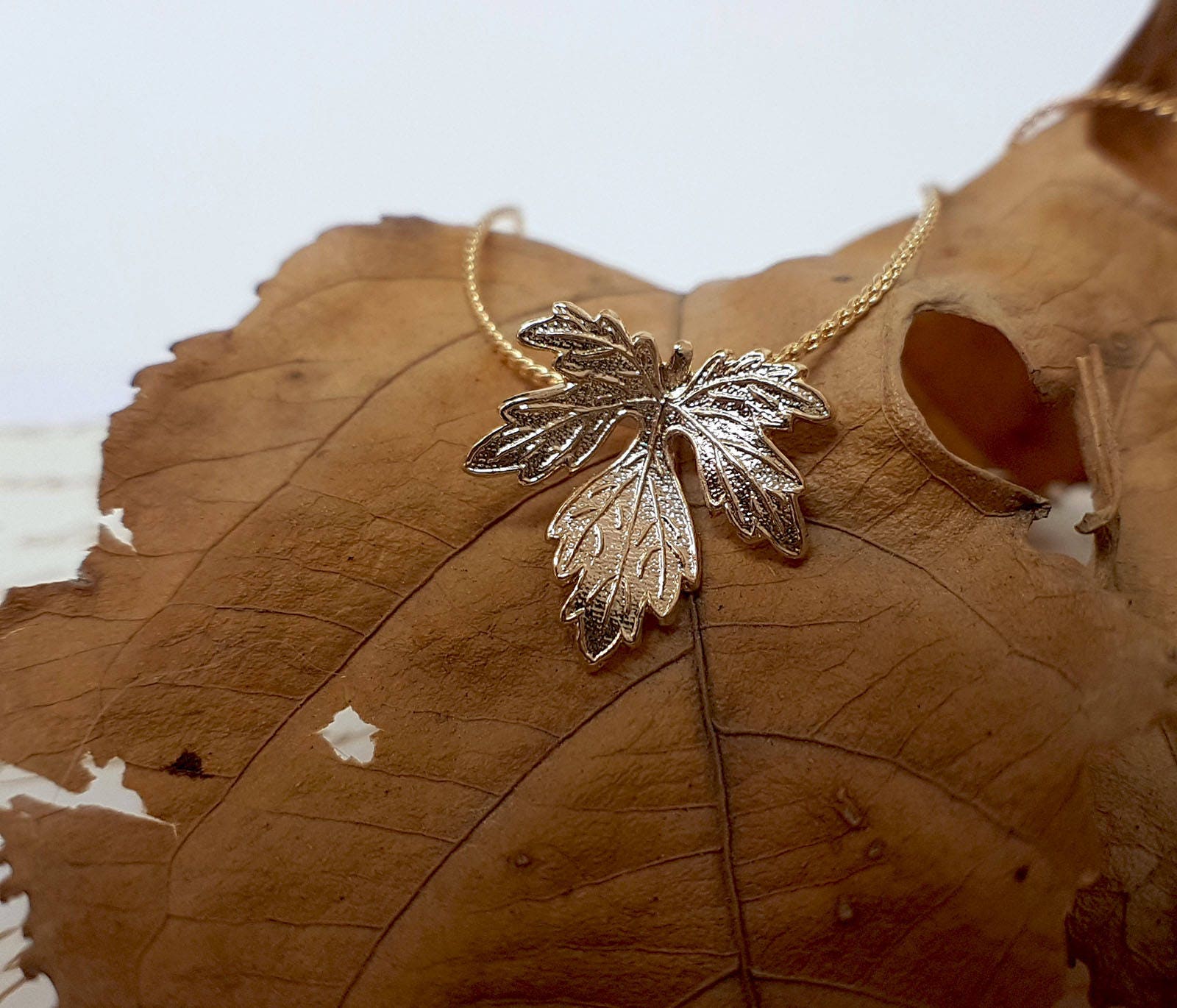 Gold Leaf Necklace, Fall Leaf Jewelry, Autumn Gold Leaf Pendant ...