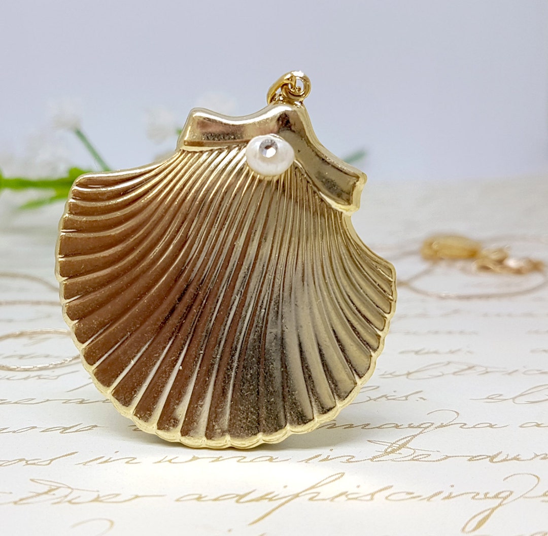 Women's Gift, Sea Shell Necklace, Gold Sea Shell Long Necklace, Gold ...