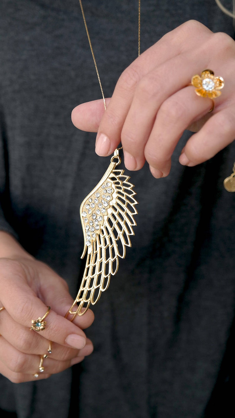 Gold Angel Wing Necklace Angel Wing jewelry Long Necklace | Etsy