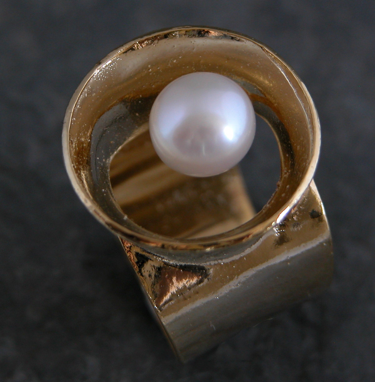 Boho Gold Pearl Ring, Pearl Hollow Ring, White Pearl Ring, Statement ...
