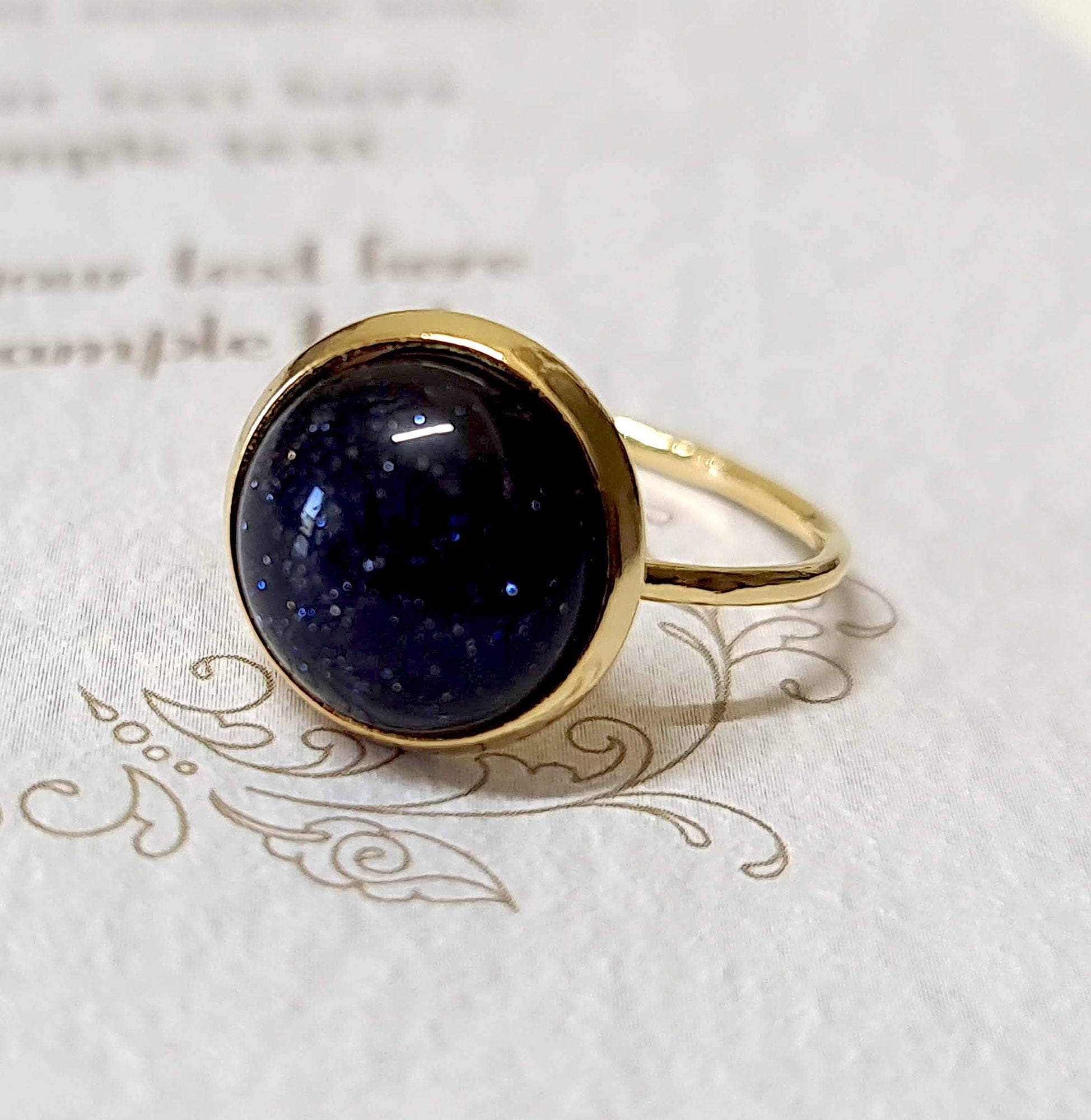 Blue Goldstone Ring Gemstone Gold Ring large ring Statement | Etsy