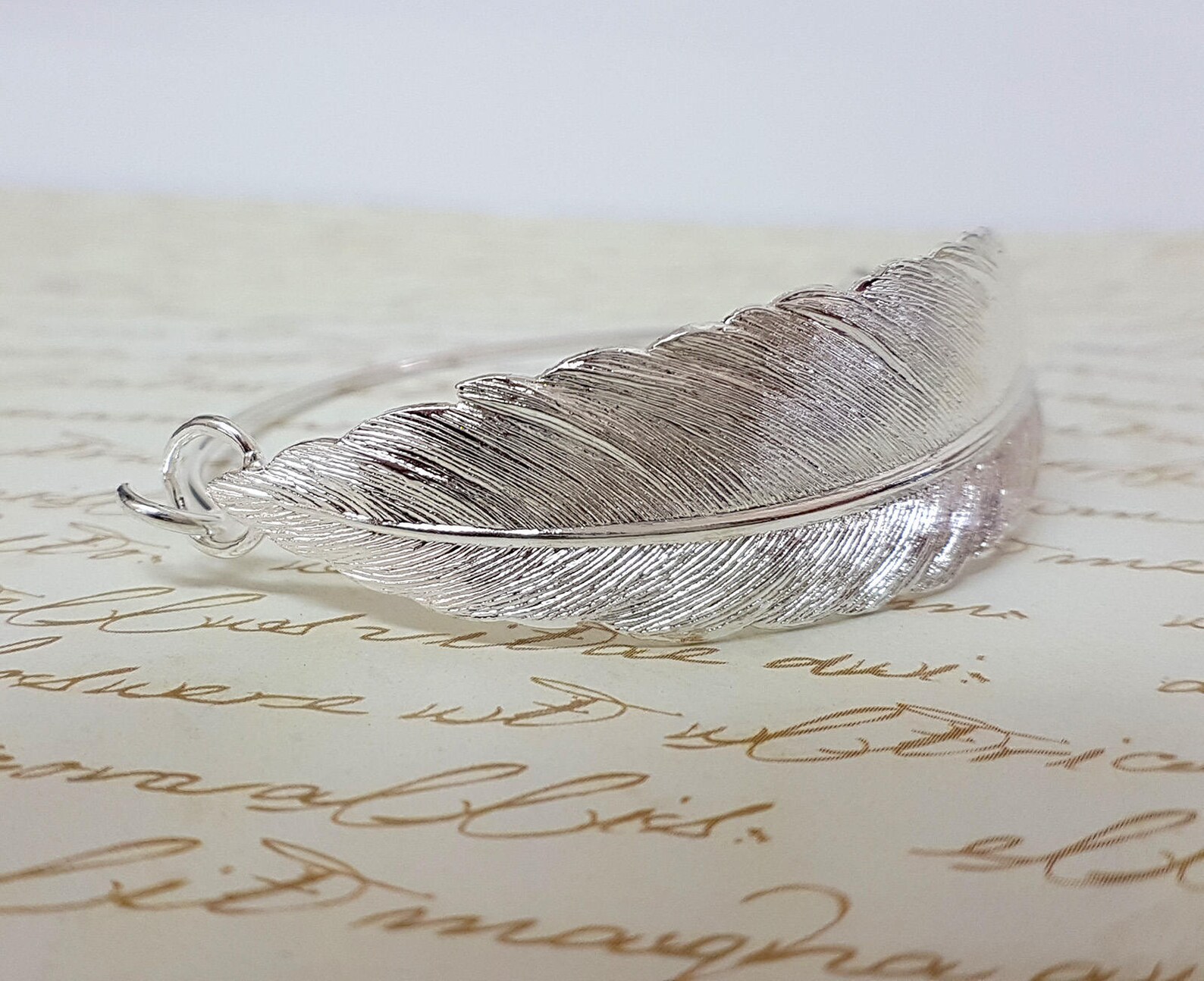 Feather Bracelet Bangle Bracelet Silver Feather Bangle - Etsy