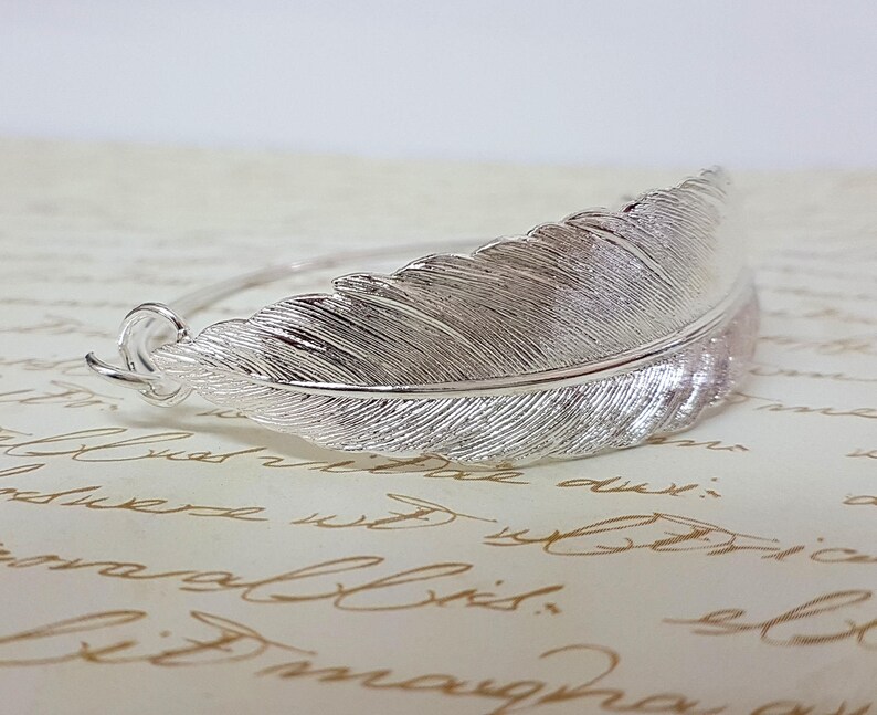 Feather Bracelet Bangle Bracelet Silver Feather Bangle - Etsy