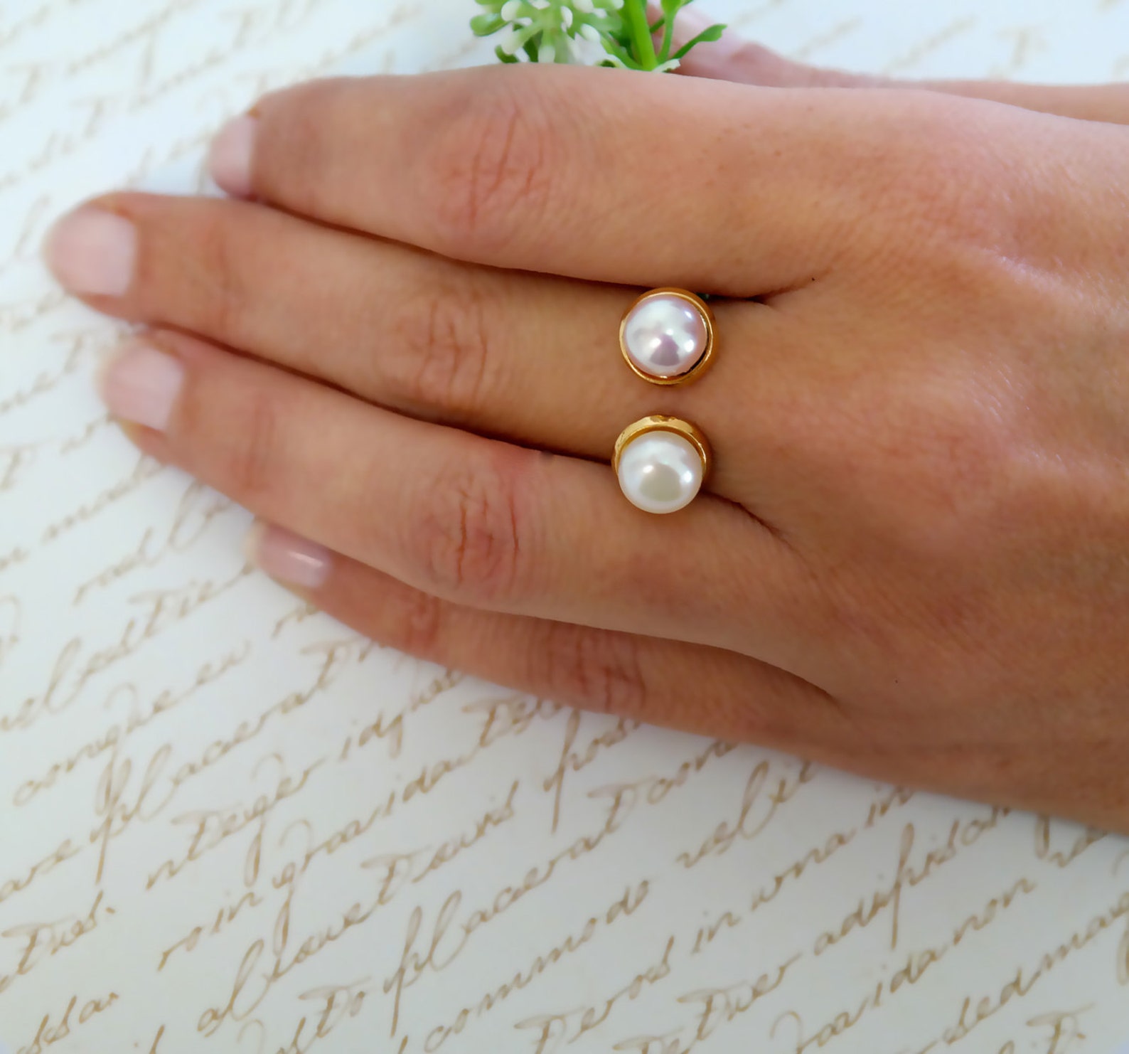 Open Pearls Gold Ring Bridal Pearl Ring Open Gold - Etsy
