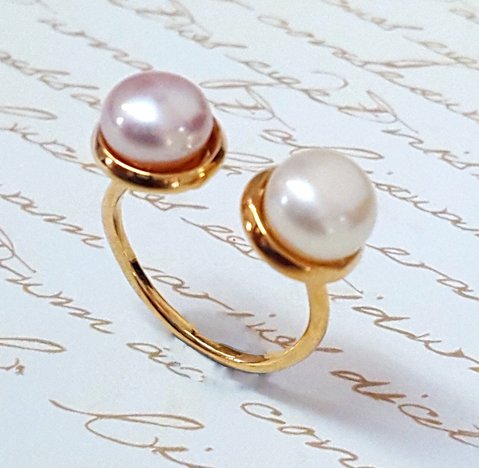 Open Pearls Gold Ring Bridal Pearl Ring Open Gold - Etsy