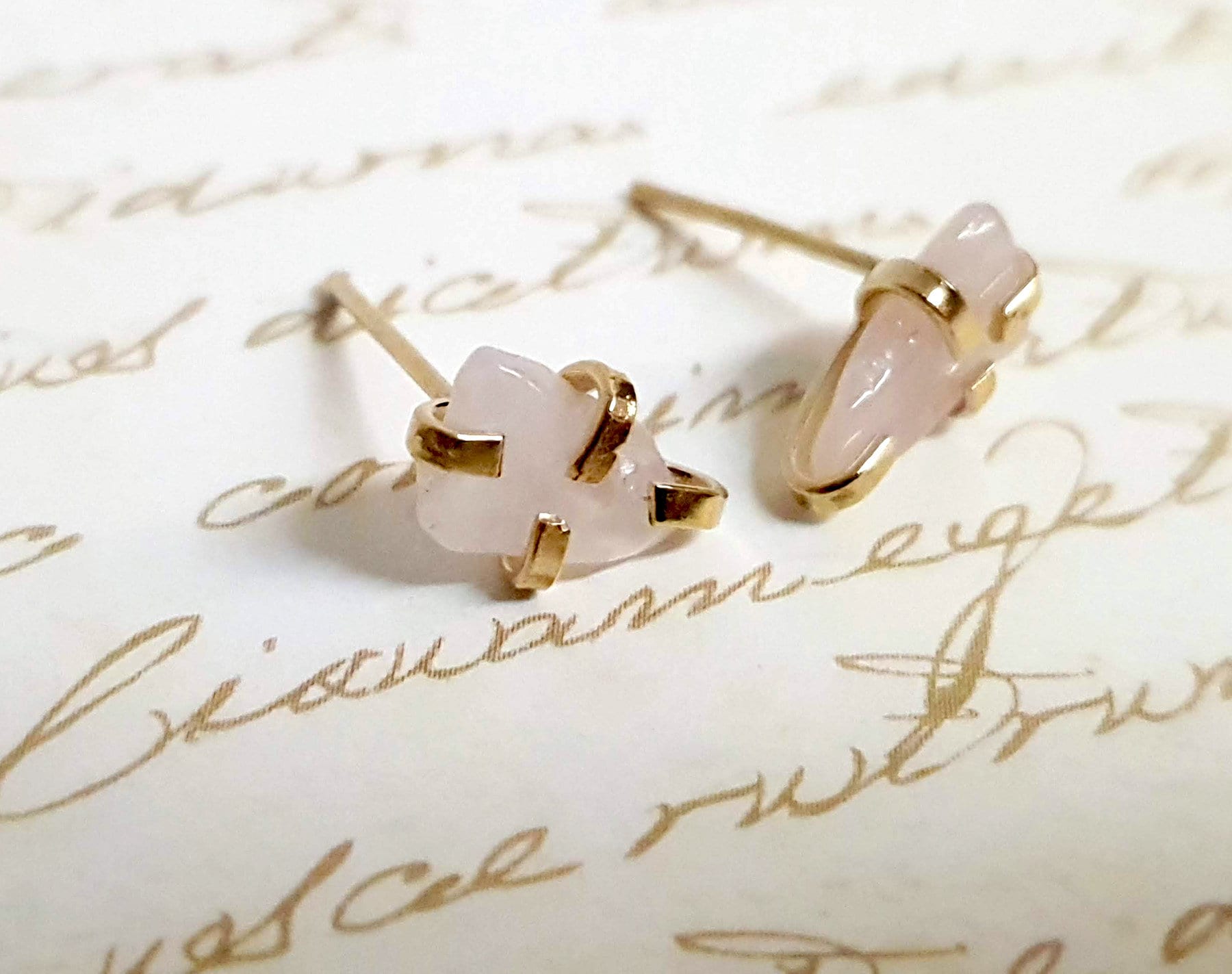 Raw Rose Quartz Stud Earrings Rose Quartz Jewelry Rose | Etsy