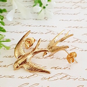 Gold Swallow Stud Earrings Gift for Women Gold Stud | Etsy