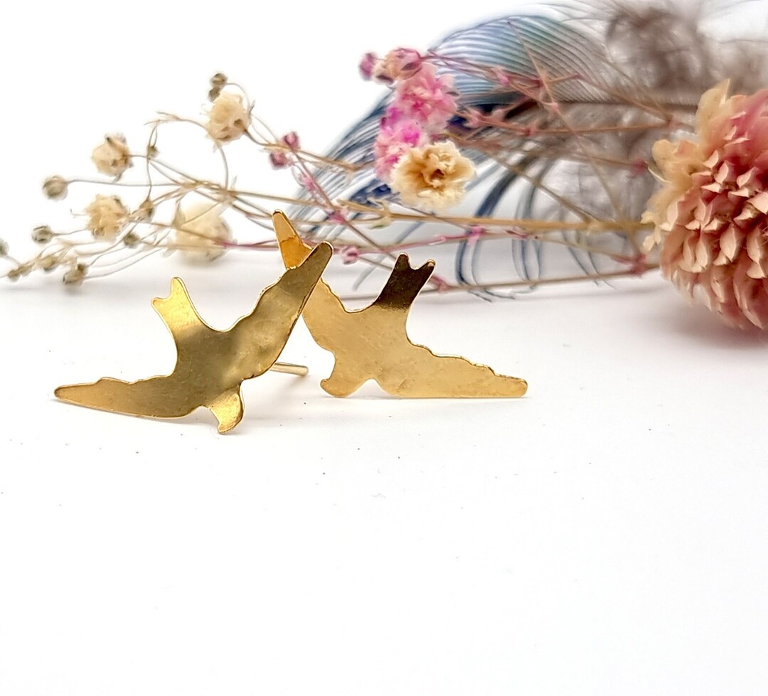 Gold Swallow Stud Earrings , Gift for Women, Gold Stud Earrings, Gold ...