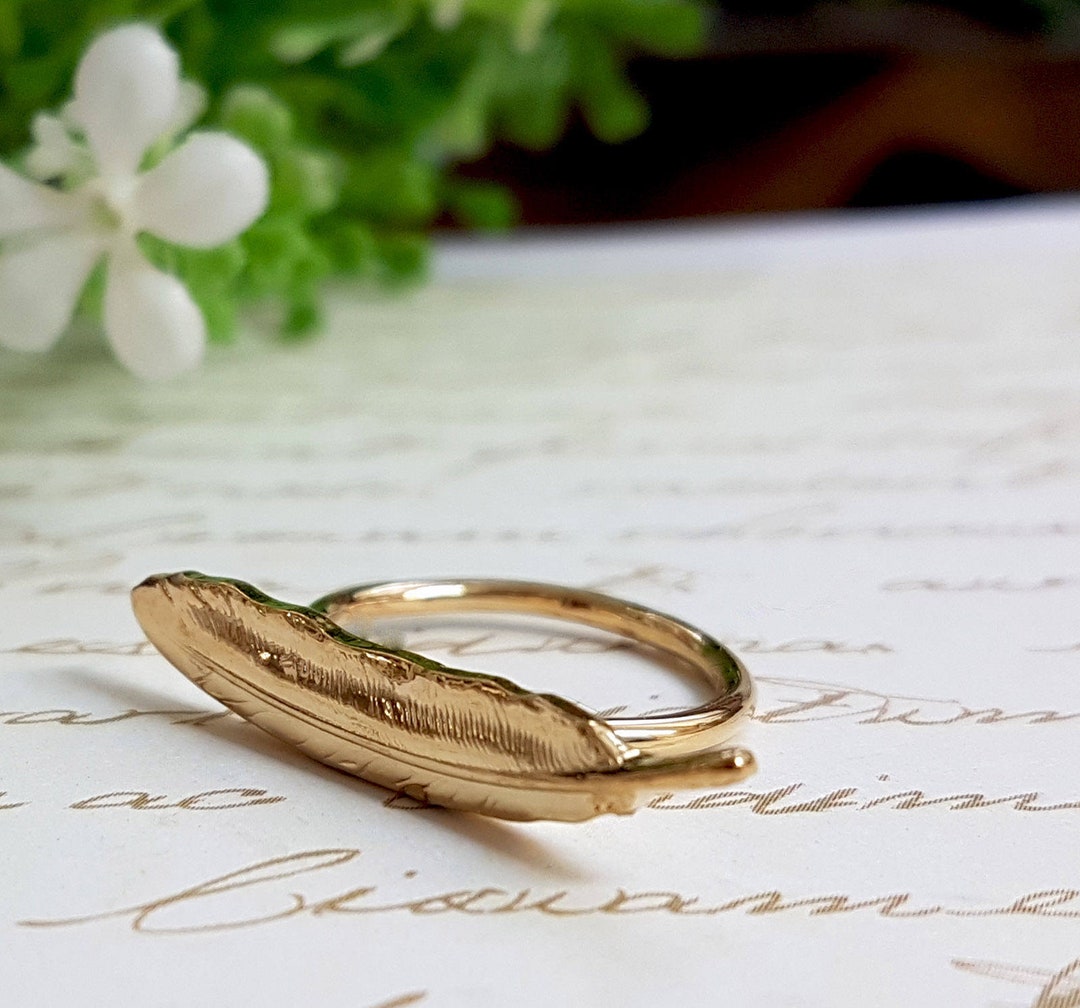 Feather Ring, Gold Feather Ring, Gold Midi Ring, Bohemian Feather Ring ...