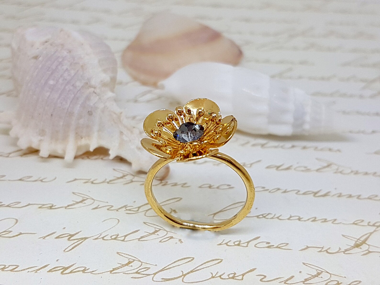 Gold Flower Ring Gold Rhinestones Ring Gold Nature Rings - Etsy