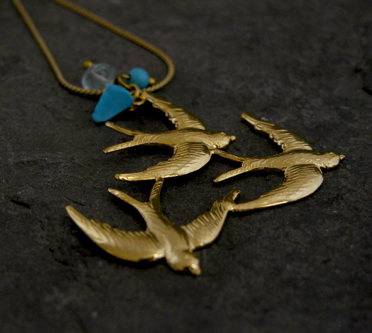 Gold Three Bird Necklace Swallow Bird Necklace Boho bird | Etsy