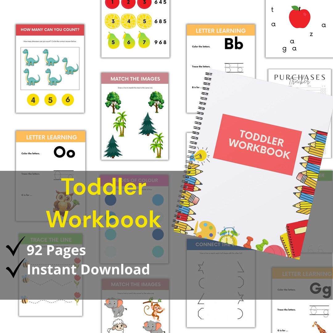 Printable Toddler Worksheets, Toddler Workbook, Instant Download ...
