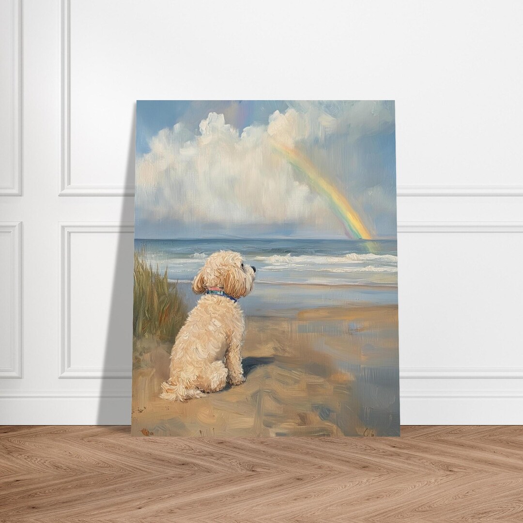 Cream Cockapoo Rainbow Bridge Beach Print, Dog Memorial Gift - Etsy