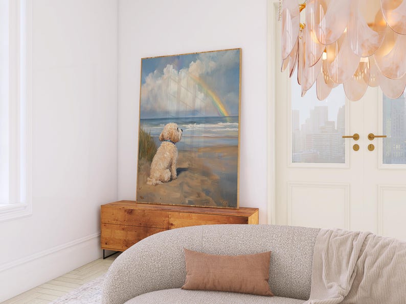 Cream Cockapoo Rainbow Bridge Beach Print, Dog Memorial Gift - Etsy