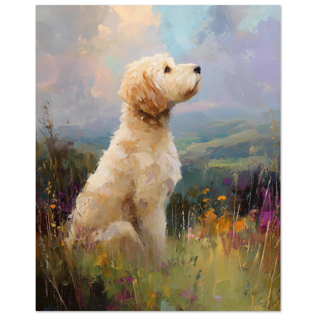 Cream Labradoodle Oil Painting Rustic Wall Art Print, Memorial Portrait ...