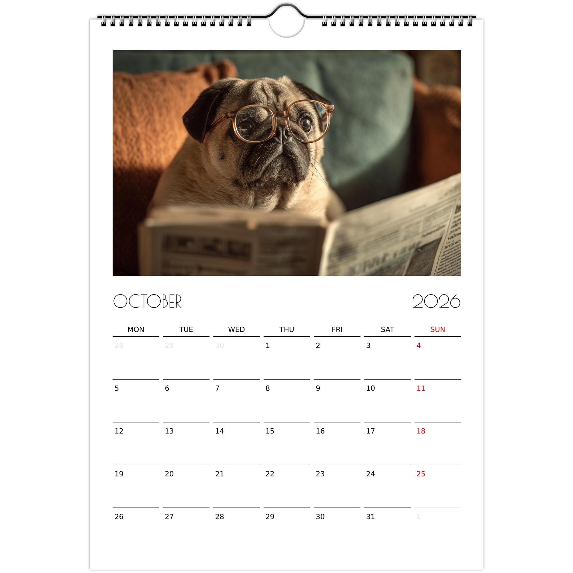 Funny Pugs 2026 A4 Dog Calendar UK, Pug Owner Christmas Gift, Funny Dog ...