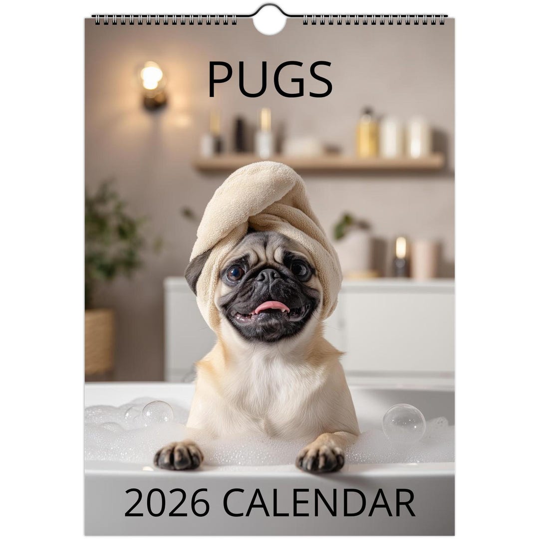 Funny Pugs 2026 A4 Dog Calendar UK, Pug Owner Christmas Gift, Funny Dog ...