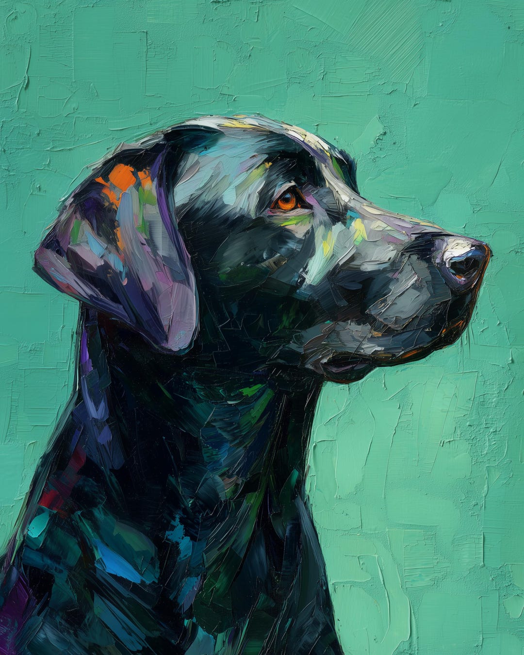 Colourful Black Labrador Art Print, Impasto Dog Painting, Gift for ...