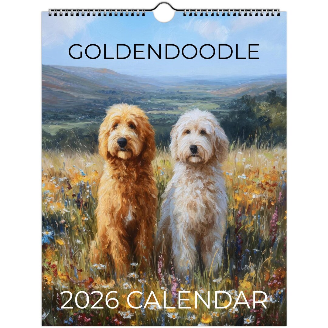 Golden Doodle Dog Wall Calendar (US & CA) 2026 With Oil Painting Images ...