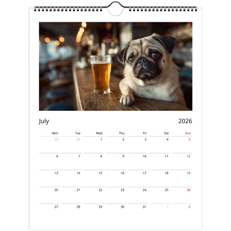 Funny Pug 2026 Dog Calendar, Pug Owner Christmas Gift, Dog Wall Planner ...