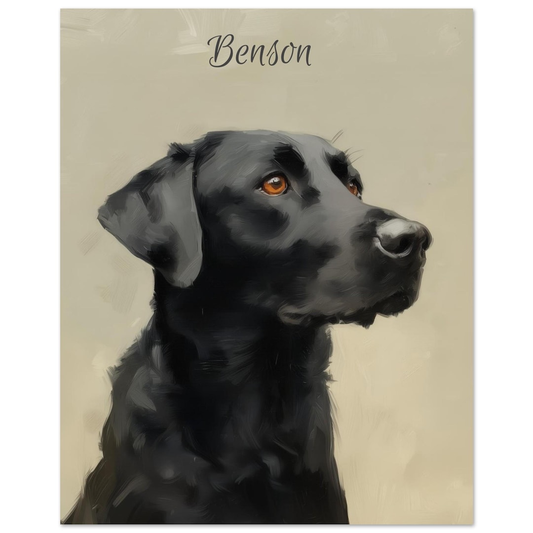 Personalised Black Labrador Dog Oil Painting Portrait Print ...