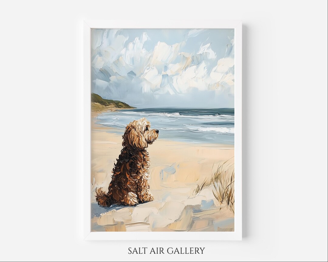 Red Cockapoo Beach Wall Art Print in Oil Painting Style, Gift Idea for ...