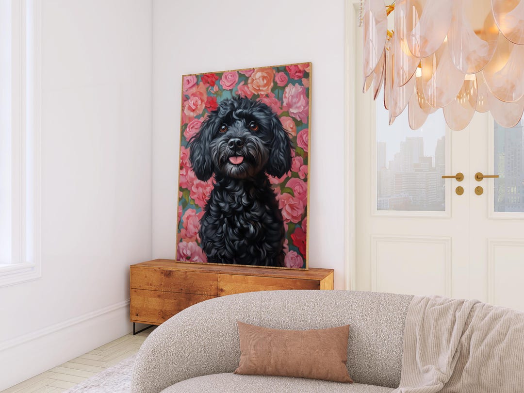 Black Cockapoo / Cavapoo Wall Art in an Oil Painting Style, Colorful ...