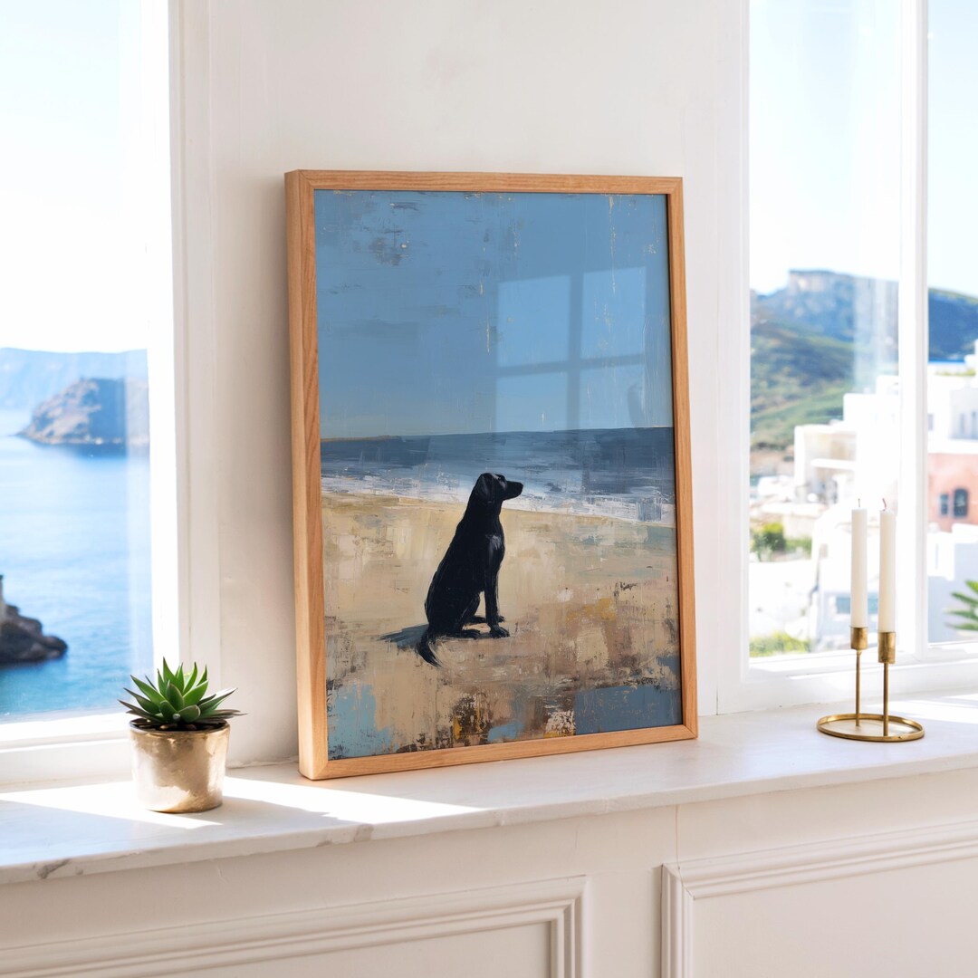 Black Labrador Textured Abstract Coastal Art Print, Beach Wall Art Gift ...