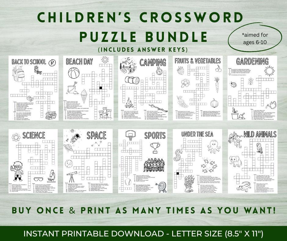 Children's Crossword Puzzle Bundle - Etsy