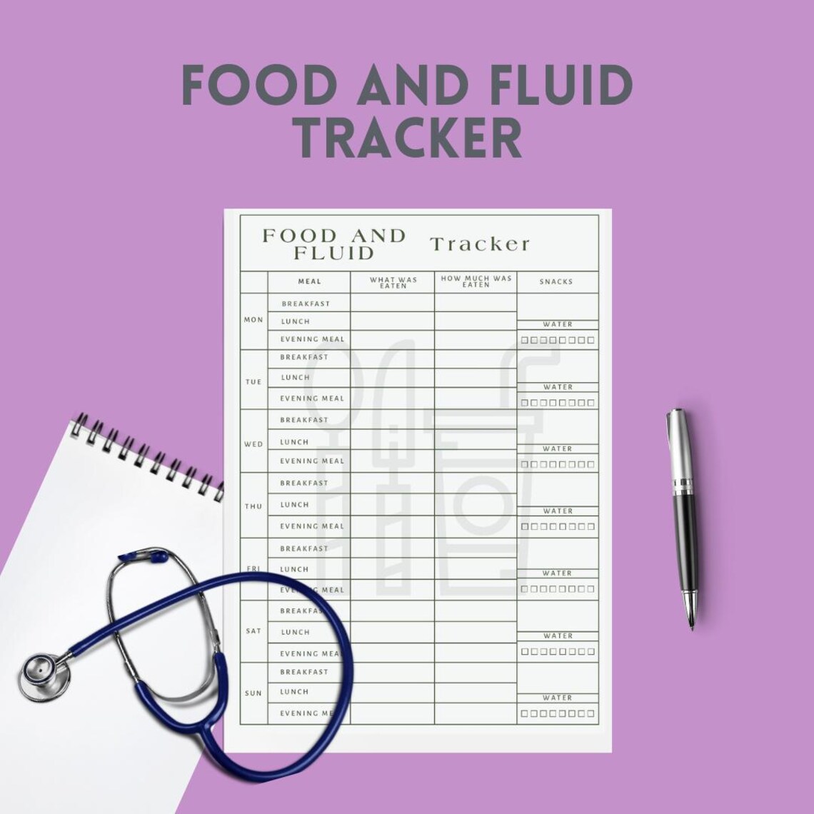 Daily Food & Fluid Tracker: Printable Health Diary (instant Download ...