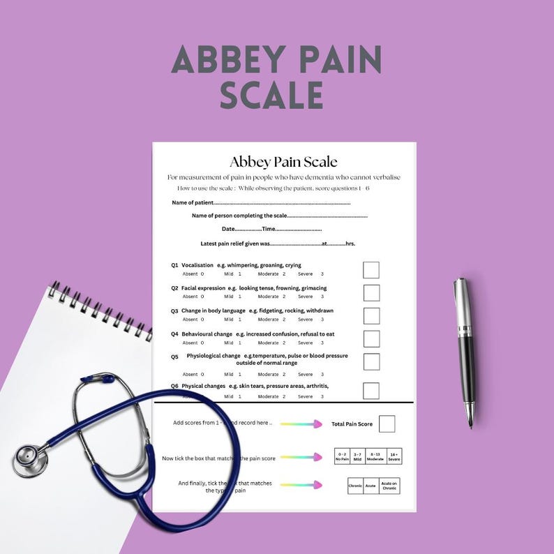 Abbey Pain Scale Chart: Non-verbal Pain Assessment (digital Download ...